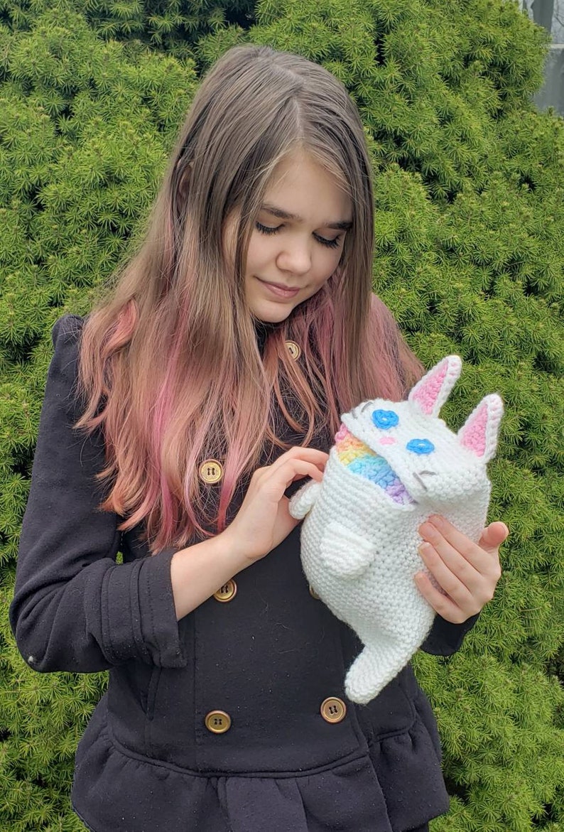 Pastel Rainbow Cat Barf Scarf, White Cat, Crochet Scarf, Handmade - Etsy