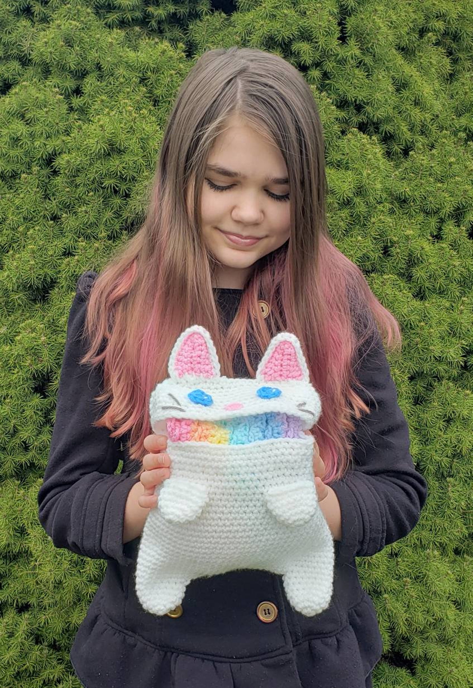 Pastel Rainbow Cat Barf Scarf, White Cat, Crochet Scarf, Handmade - Etsy
