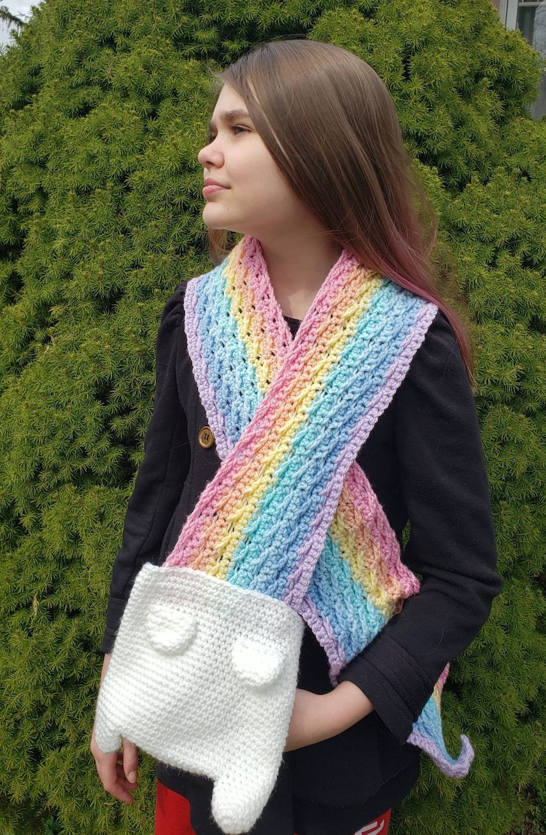 Pastel Rainbow Cat Barf Scarf, White Cat, Crochet Scarf, Handmade - Etsy