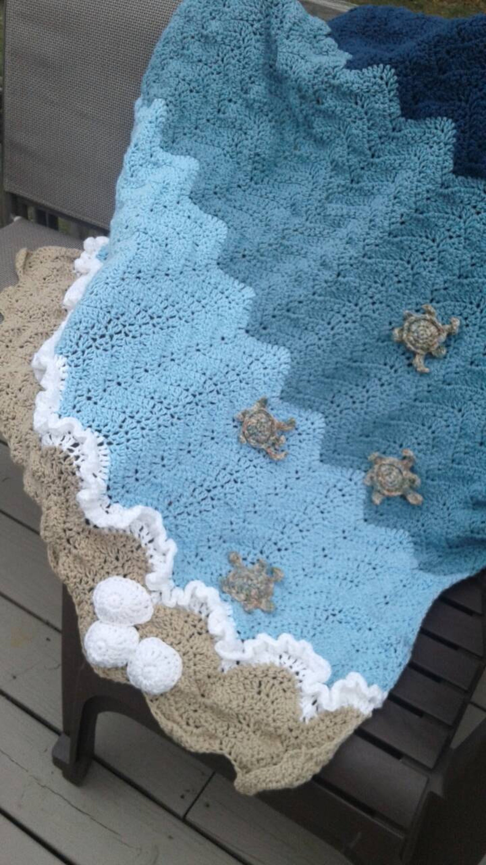 Turtle Beach Crochet Afghan Throw Blanket/sea Turtle Blanket, One Ready ...