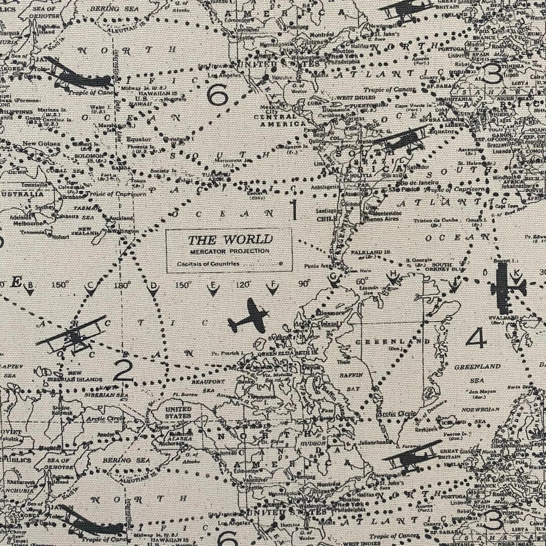 Vintage Airplane, World Map Cotton Fabric-upholstery, Flight Tracker ...