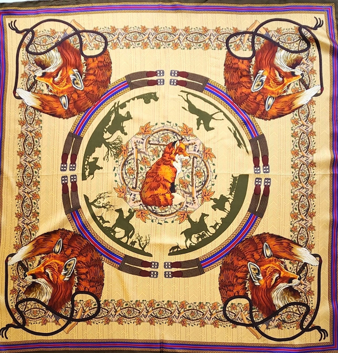 Fox Silk Scarf: Equestrian Horse and Hound Print, Hand Rolled Edges - Etsy