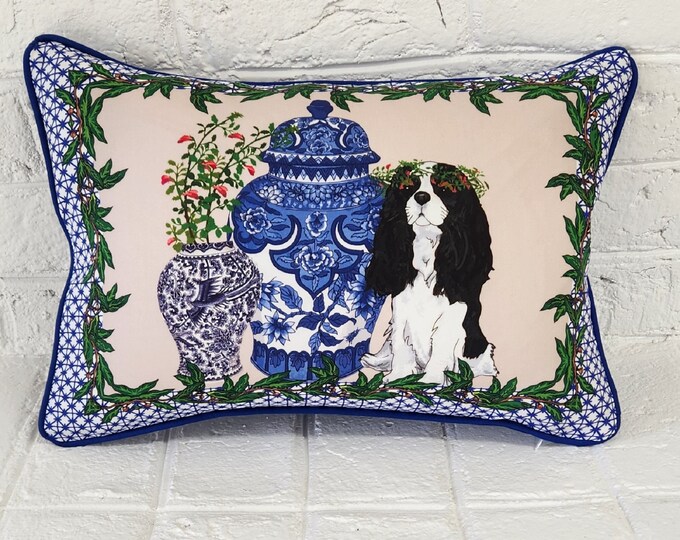 Cavalier King Charles Spaniel Pillow, Tri Colored Dog, Pillow Cover ...