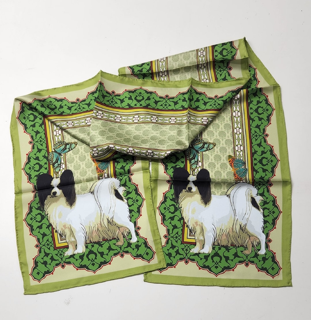 Papillon Dog Silk Scarf Chartreuse Greens Pure Silk - Etsy