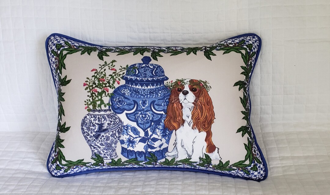 Cavalier King Charles Spaniel Pillow Cover, Chinoiserie Dog, Ginger Jar ...