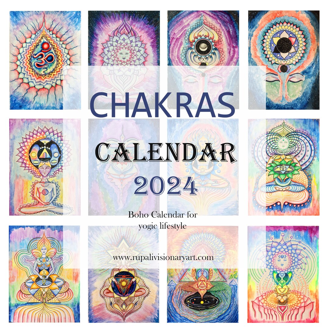 Digital Printable Yoga Art Chakras Calendar 2024 Original Paintings of ...