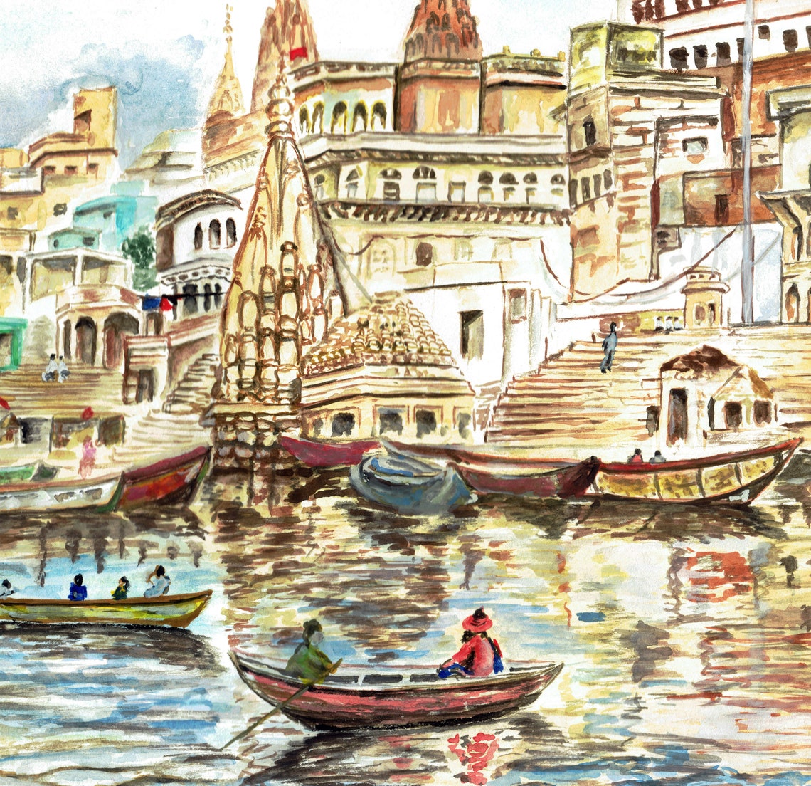 Banaras Varanasi Watercolor Painting Art Print or Canvas - Etsy