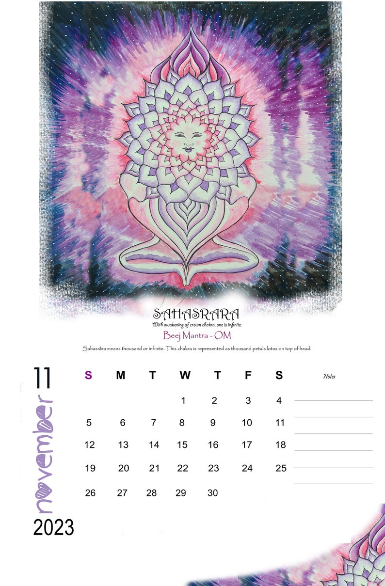 Digital Printable Yoga Art Chakras Calendar 2023 Original - Etsy