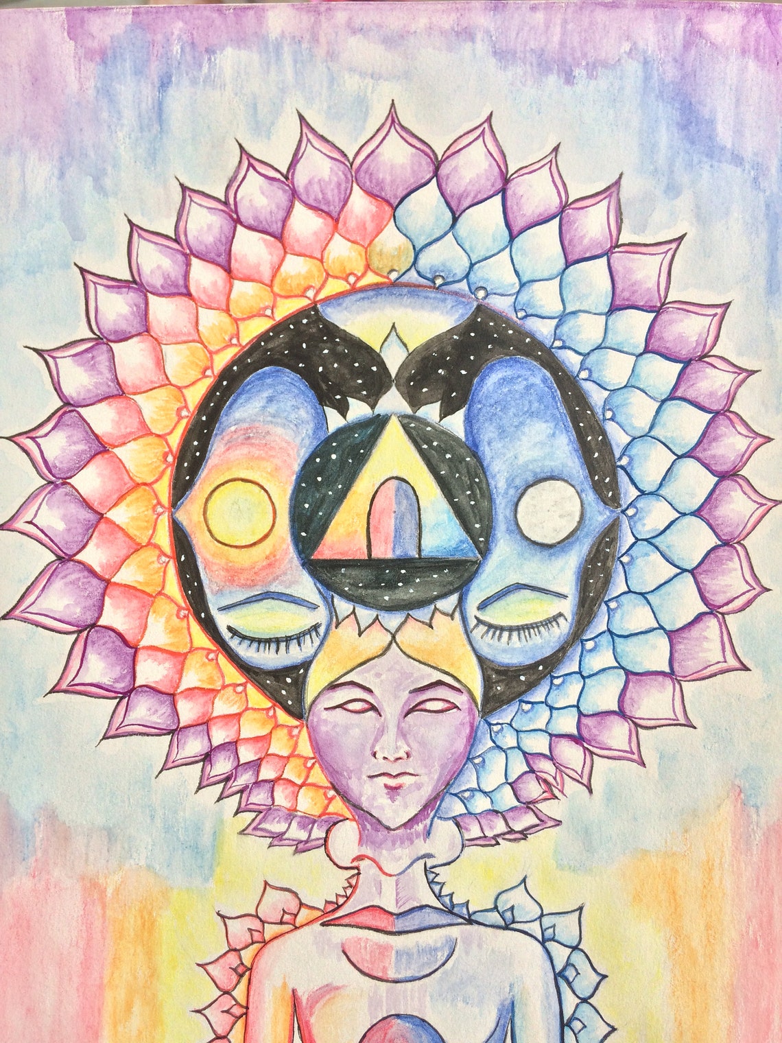 Original Third Eye Goddess Watercolor Painting - A4 Boho Wall Art - Etsy