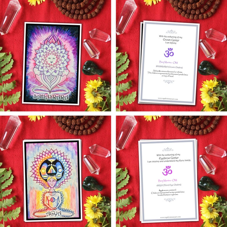 Set of 7 Cards Chakra Altar Cards Mantra Cards, Affirmation Cards, Flat ...