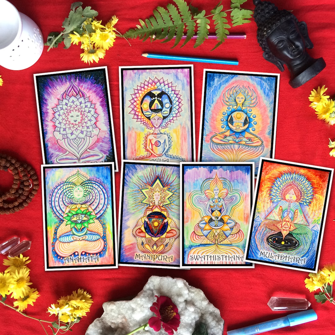 Set of 7 Cards Chakra Altar Cards Mantra Cards, Affirmation Cards, Flat ...