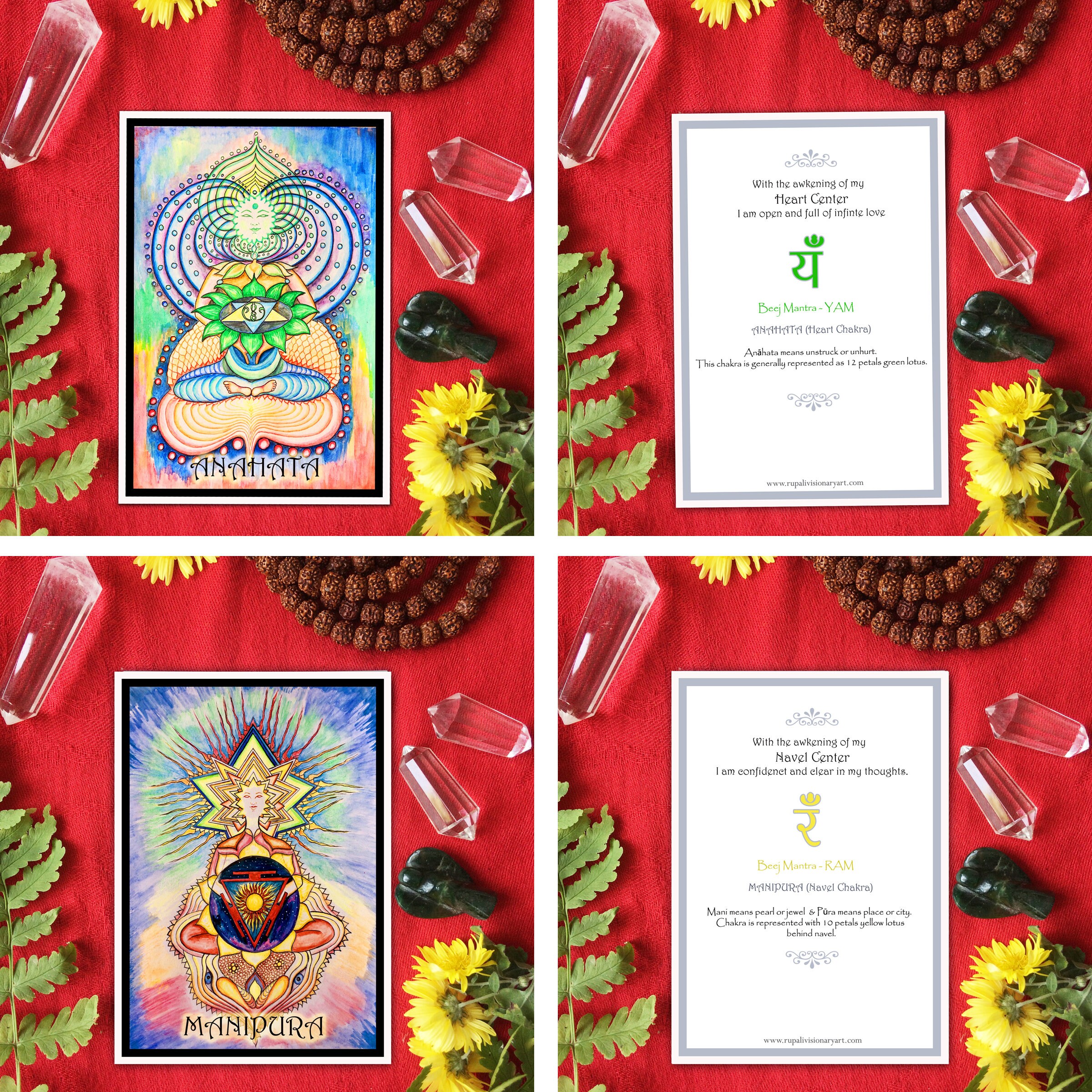 Set of 7 Cards Chakra Altar Cards Mantra Cards, Affirmation Cards, Flat ...