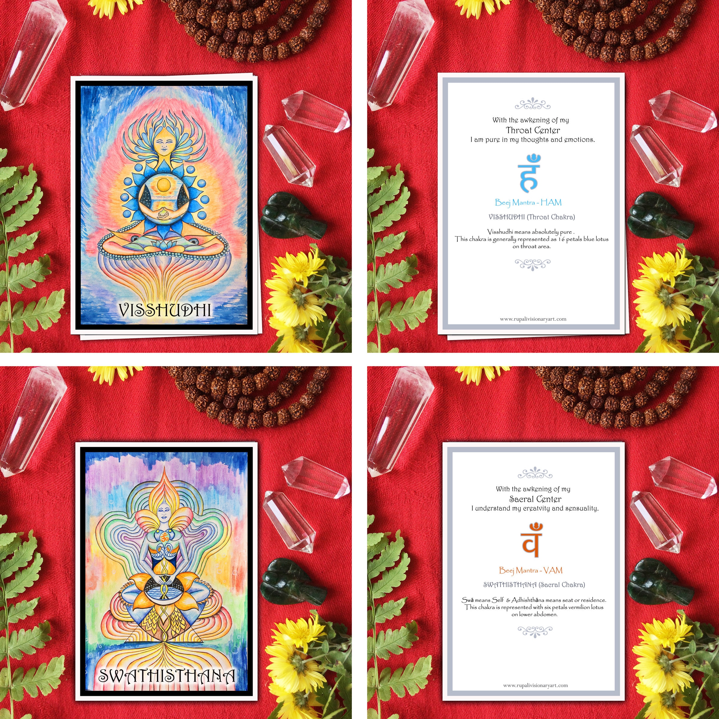 Set of 7 Cards Chakra Altar Cards Mantra Cards, Affirmation Cards, Flat ...