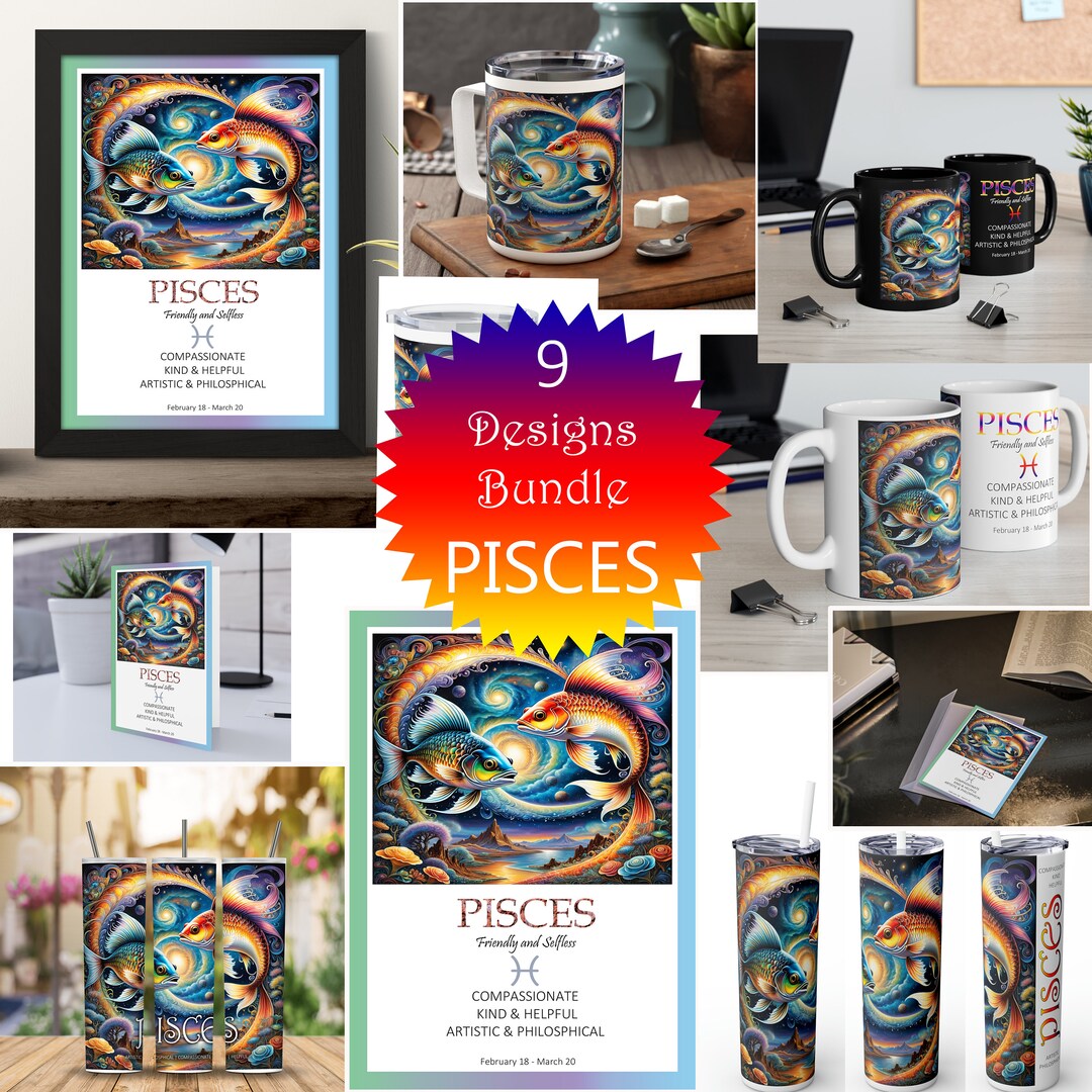 Pisces Psychedelic Art Gift Design Bundle 9 Images - Instant Download ...