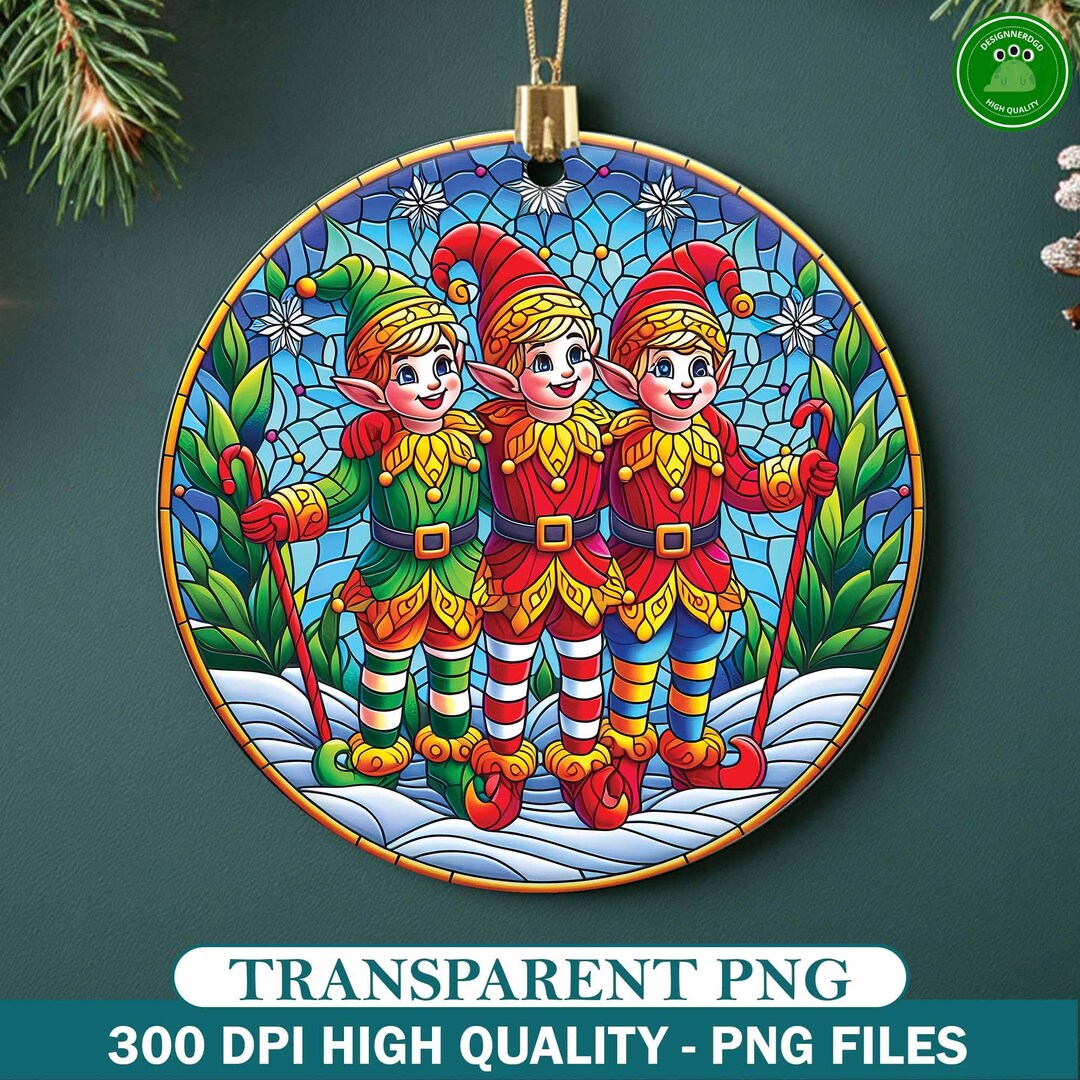 Stained Glass Elf Ornament Png, Festive Elf Ornament Png, Cheeky ...