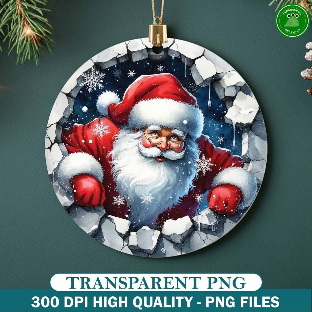 Santa Claus Breakthrough Christmas Ornament Png, Funny Santa Ornament ...