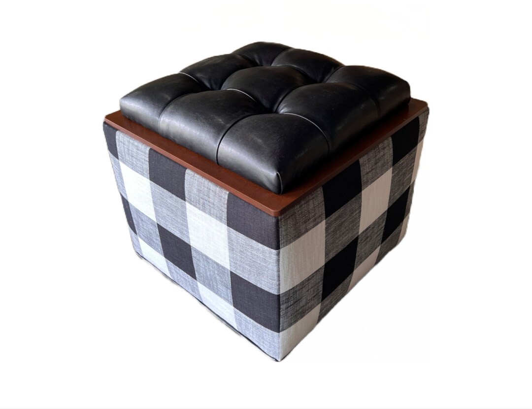 Buffalo Check Storage Ottoman With Built in Coffee Table Tray, Black ...