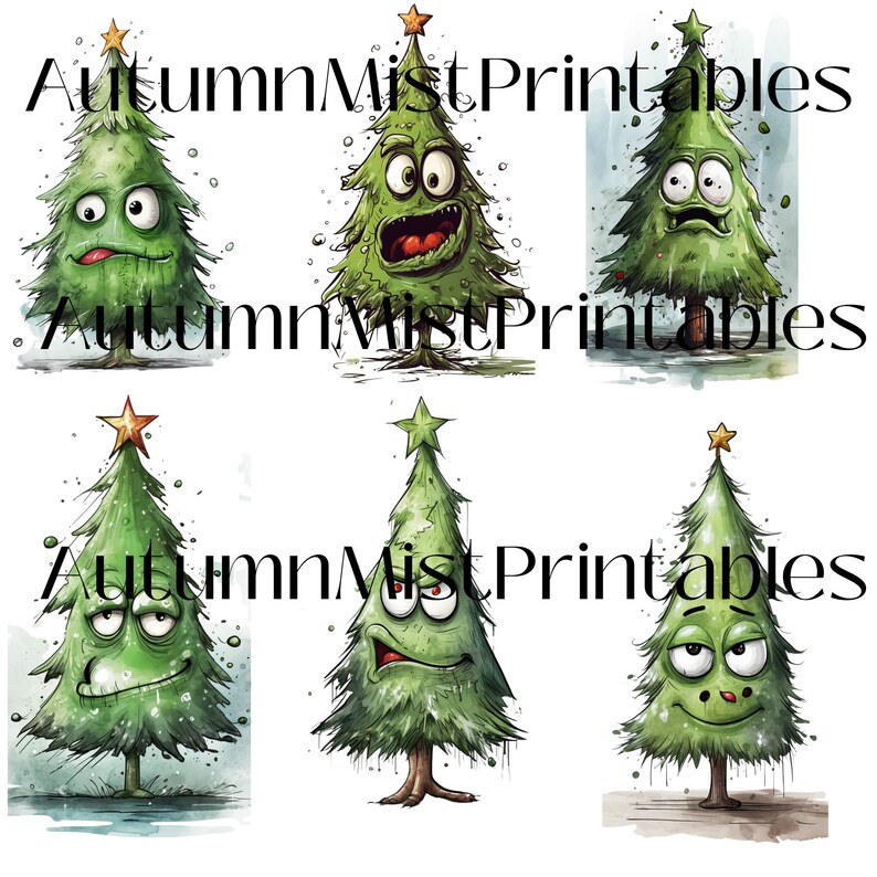 Quirky Christmas Tree Clipart: 17 Funny Distressed Designs (digital ...