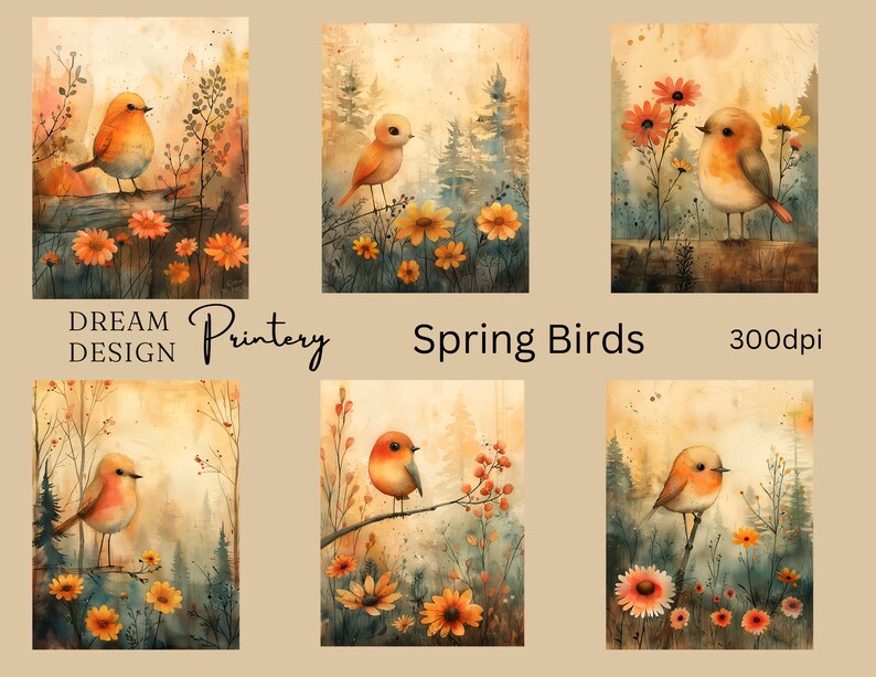 16 Printable Spring Birds Digital Papers, Digital Download, Junk ...