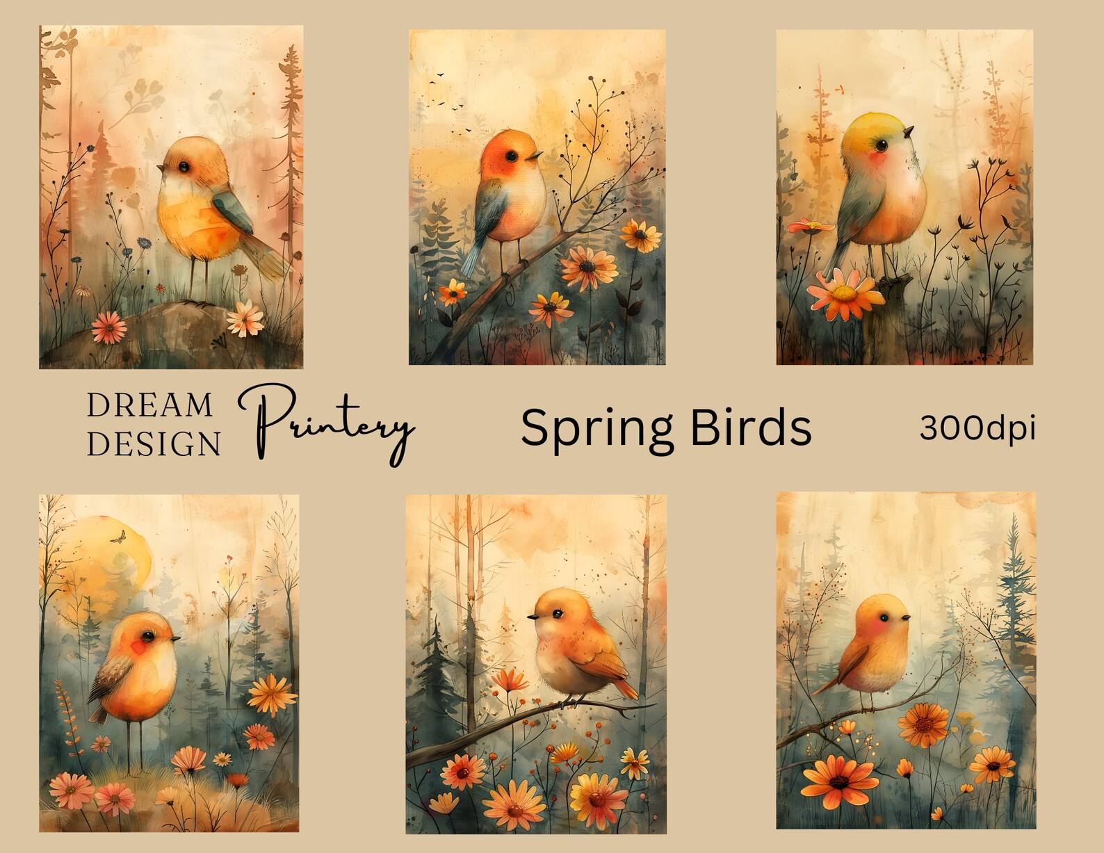 16 Printable Spring Birds Digital Papers, Digital Download, Junk ...