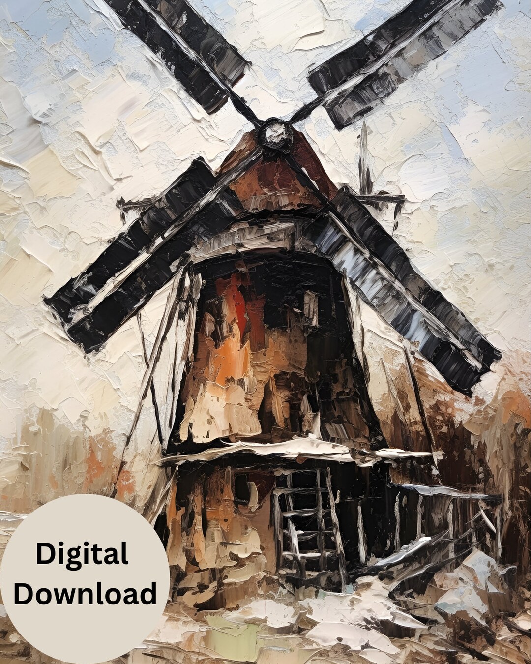 Rustic Windmill Painting: Moody Farmhouse Wall Art (digital Download ...