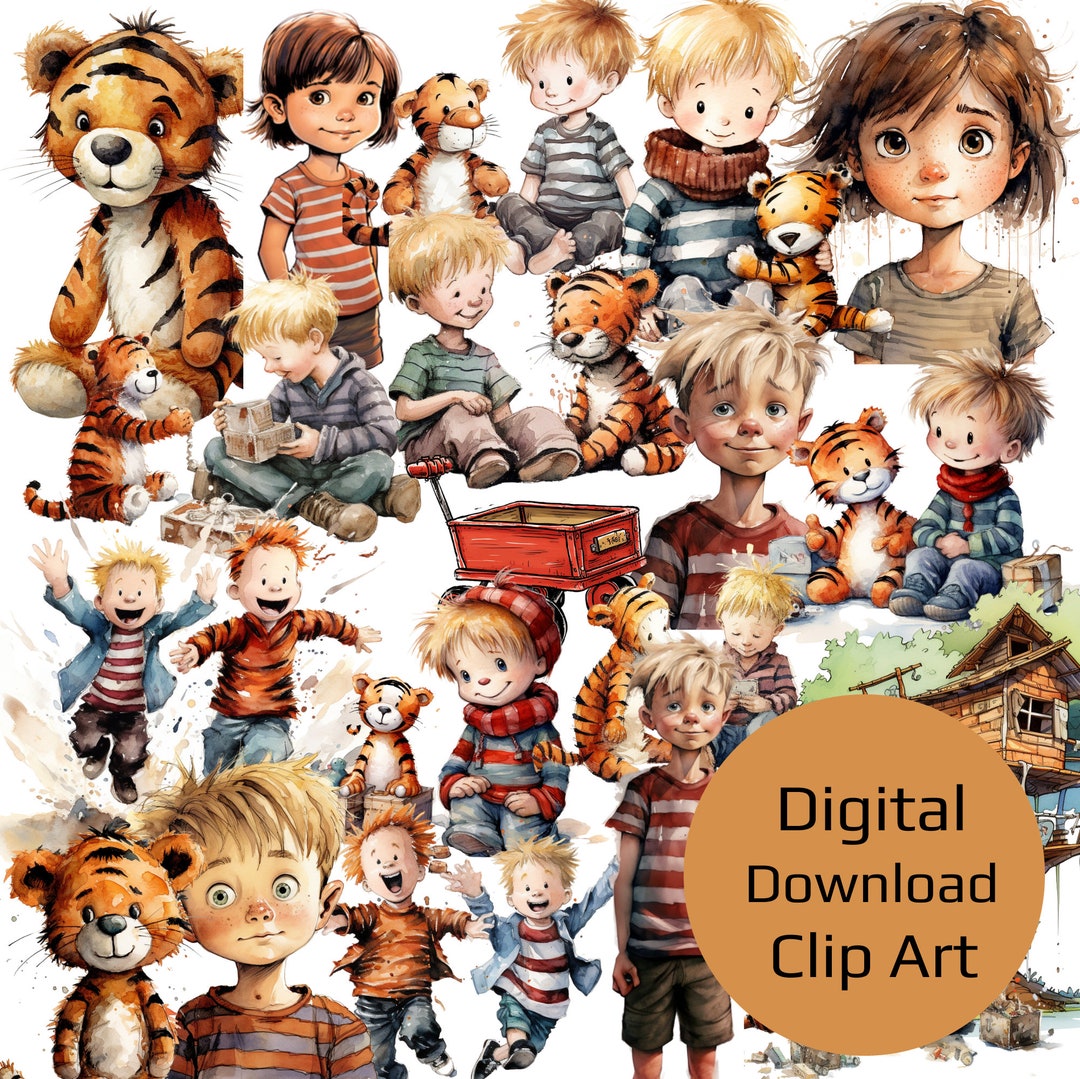 A Boy and His Tiger Clip Art, Calivin, Hobbes, DIY, Digital Download ...