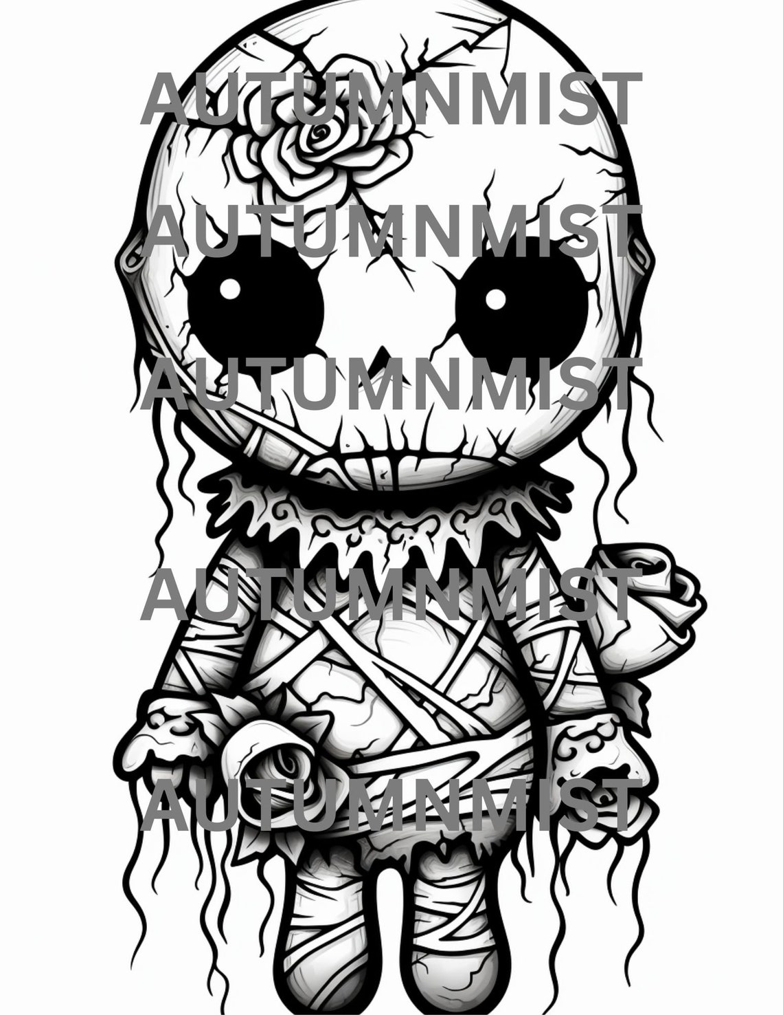 20 Page Cute Voodoo Doll Adult Coloring Book, Grayscale, Digital ...