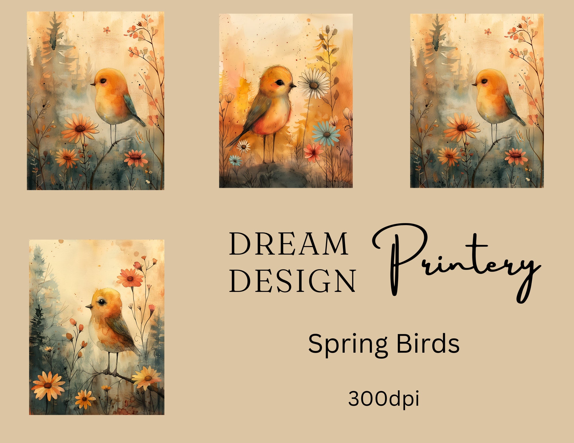 16 Printable Spring Birds Digital Papers, Digital Download, Junk ...