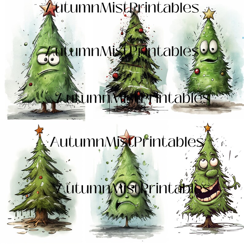 Quirky Christmas Tree Clipart: 17 Funny Distressed Designs (digital ...