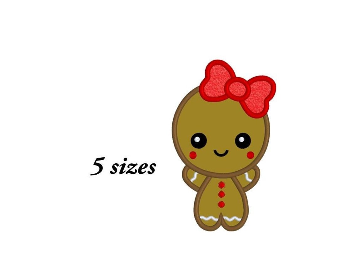 Gingerbread Girl Applique Design, Instant Download, 5 Sizes, Fits 4x4 ...