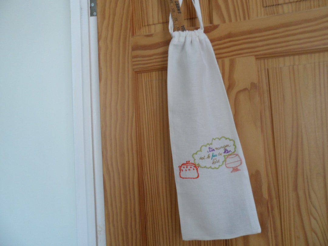 Long Narrow White Reusable Cotton Gift Bag With French Embroidery About ...