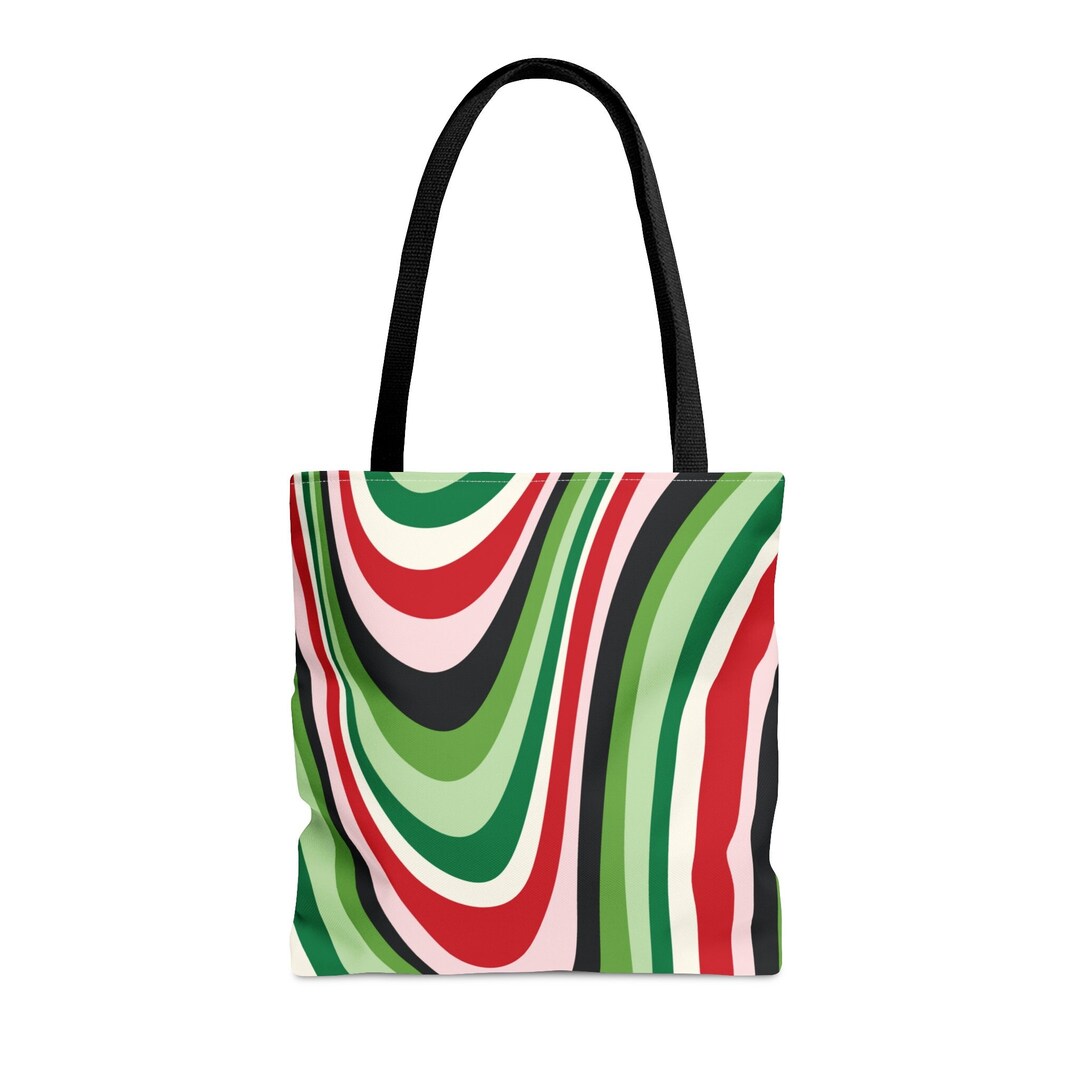 Green Red Ribbon Candy Peppermint Swirl Groovy Retro Waves Tote - Etsy