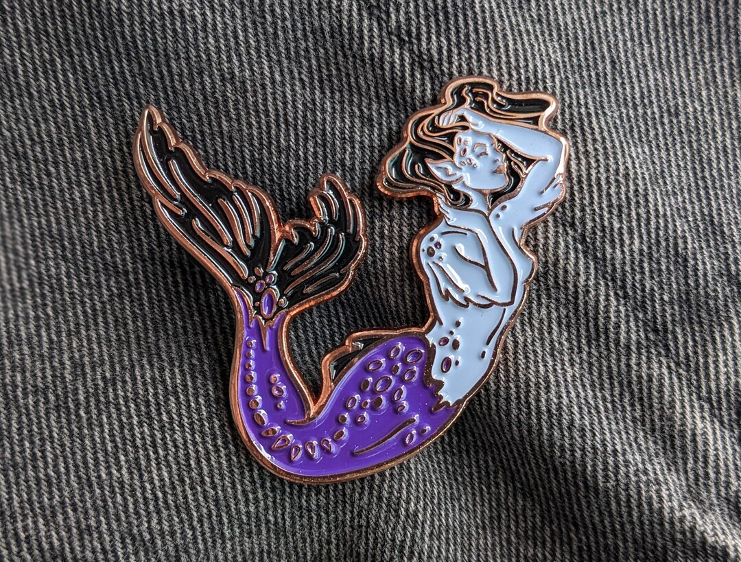 Mermaid Brooch Midnight Siren Enamel Pin Polished Copper - Etsy