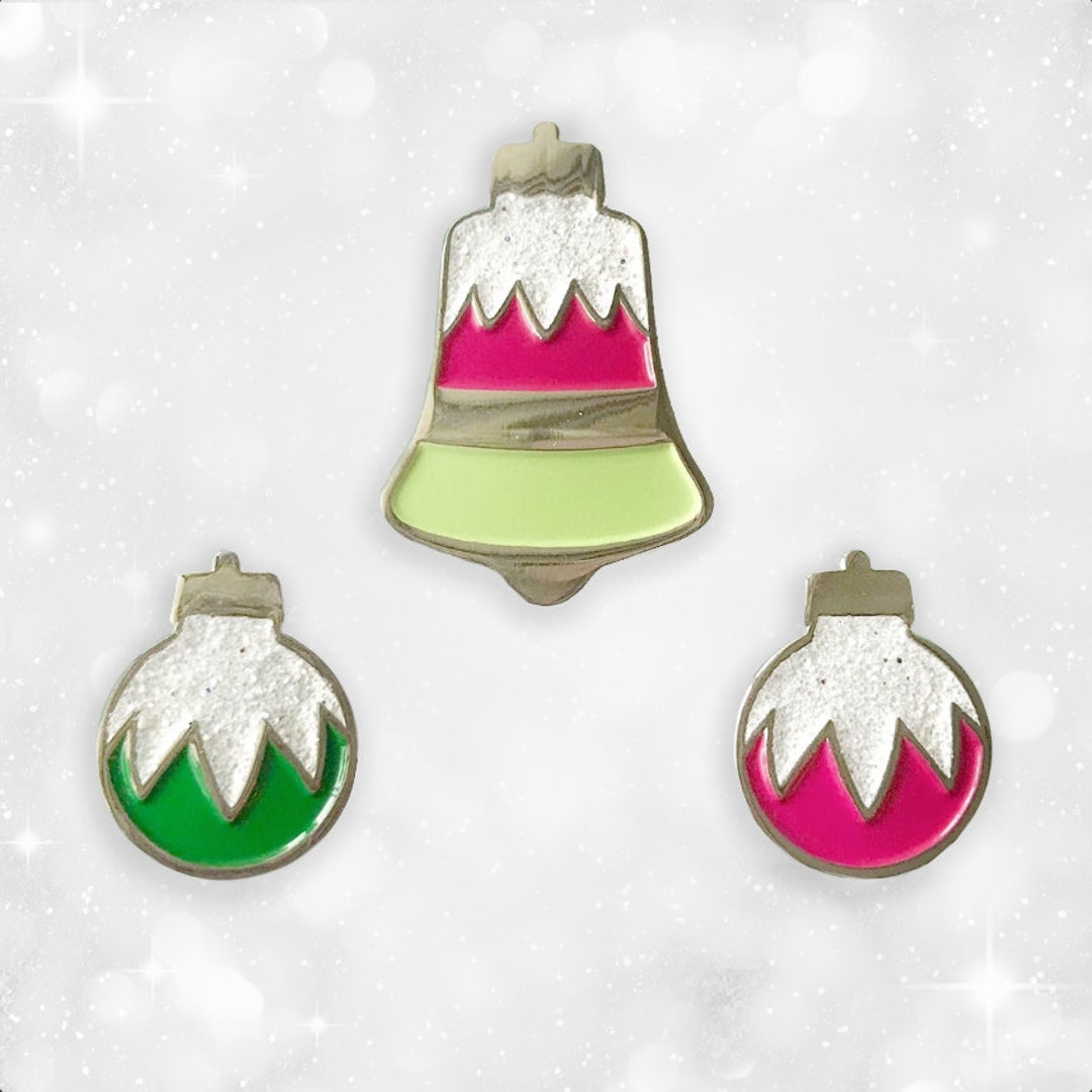 Vintage Style Holiday Party Enamel Pins | Frosted Bell Ornaments - Etsy