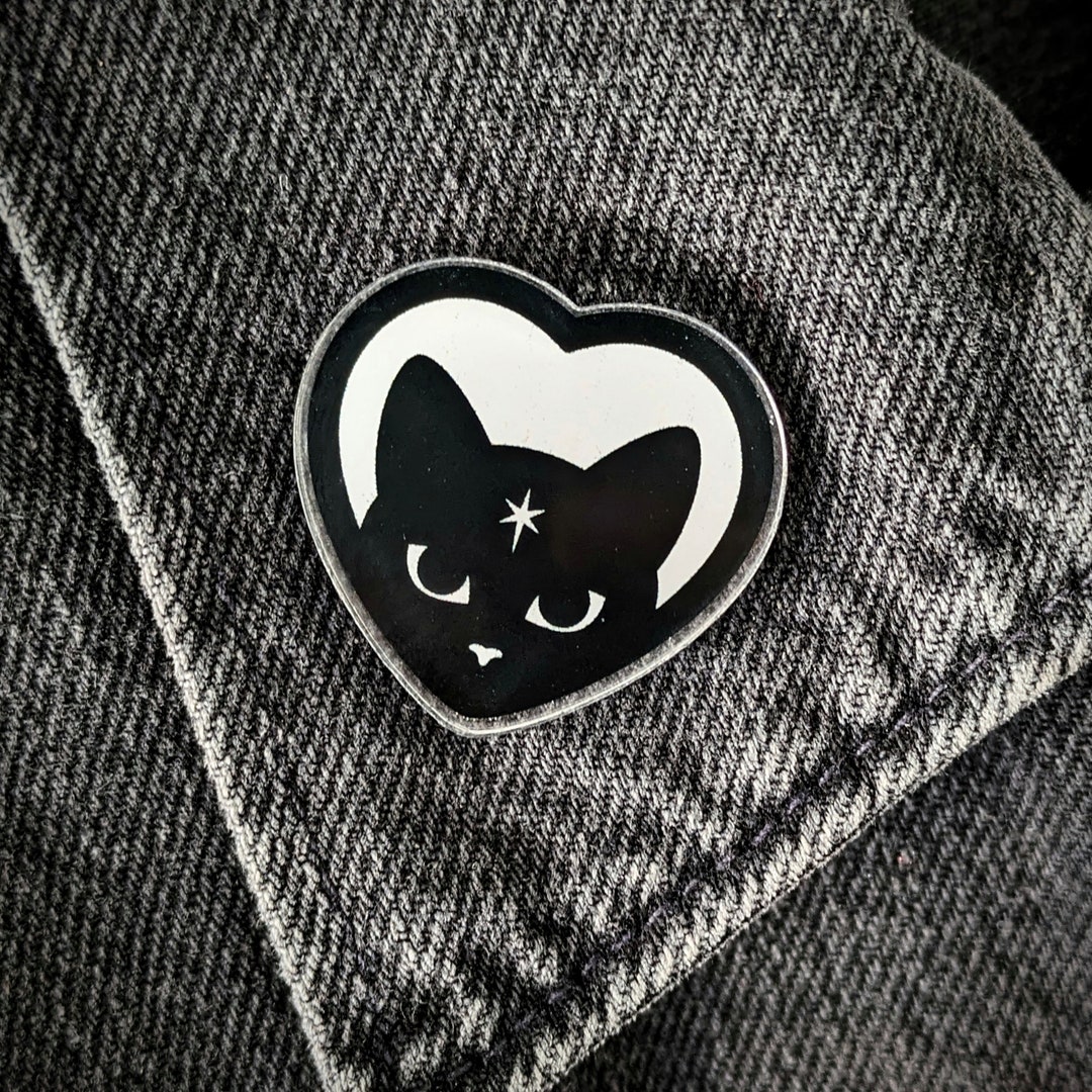 Celestial Cat Heart Pin Lizzie M Press Black Cat - Etsy