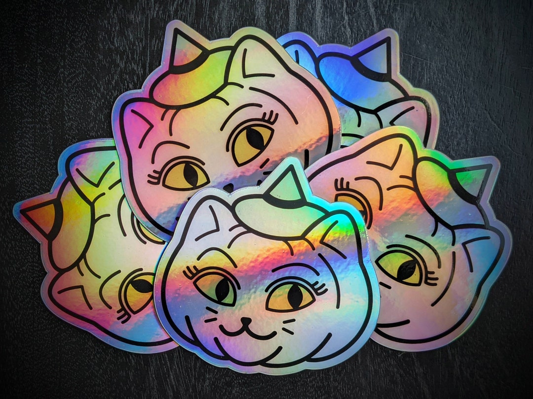 Brynn Kittykin Holographic Pumpkin Witch Cat Sticker - Etsy