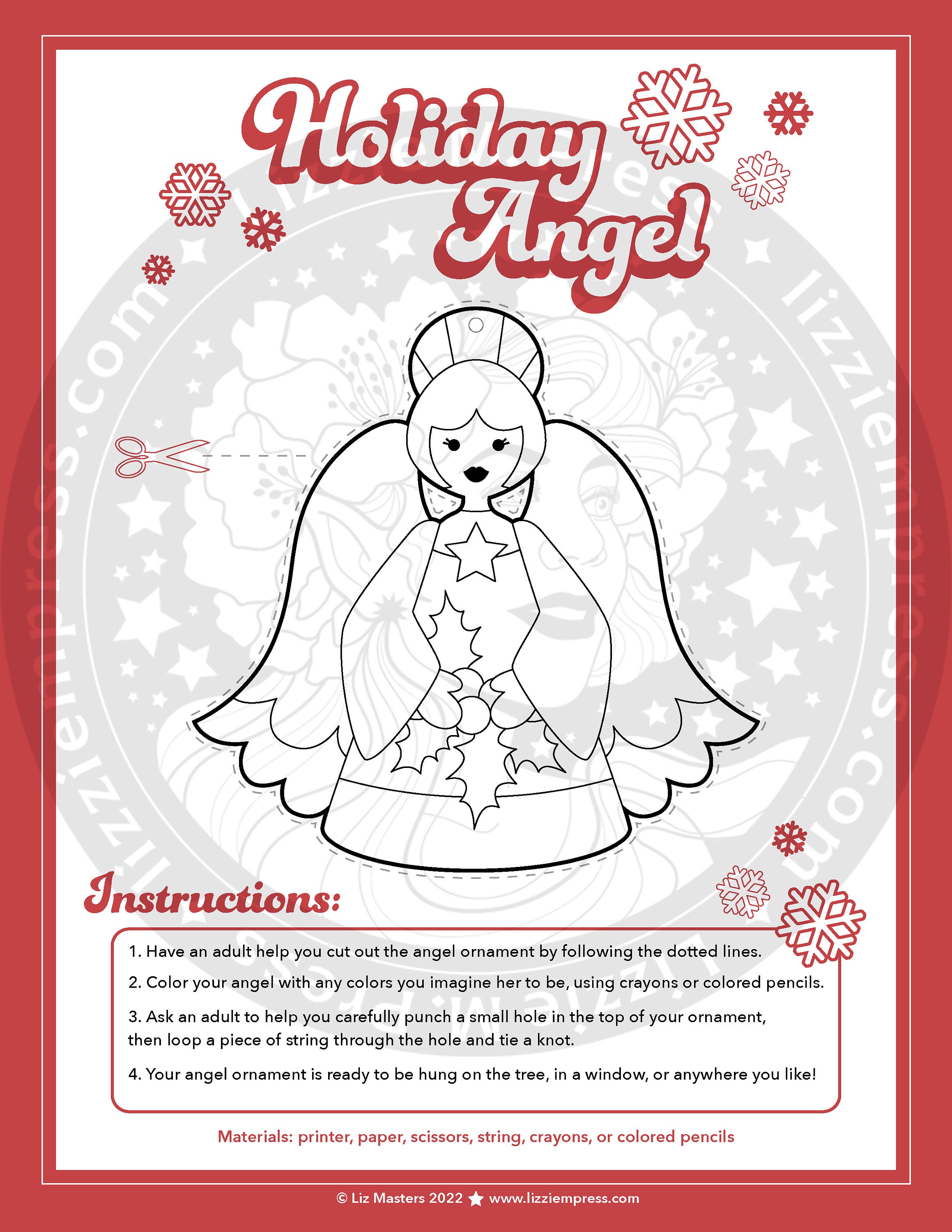 Printable Holiday Angel Coloring Page Children's Craft - Etsy