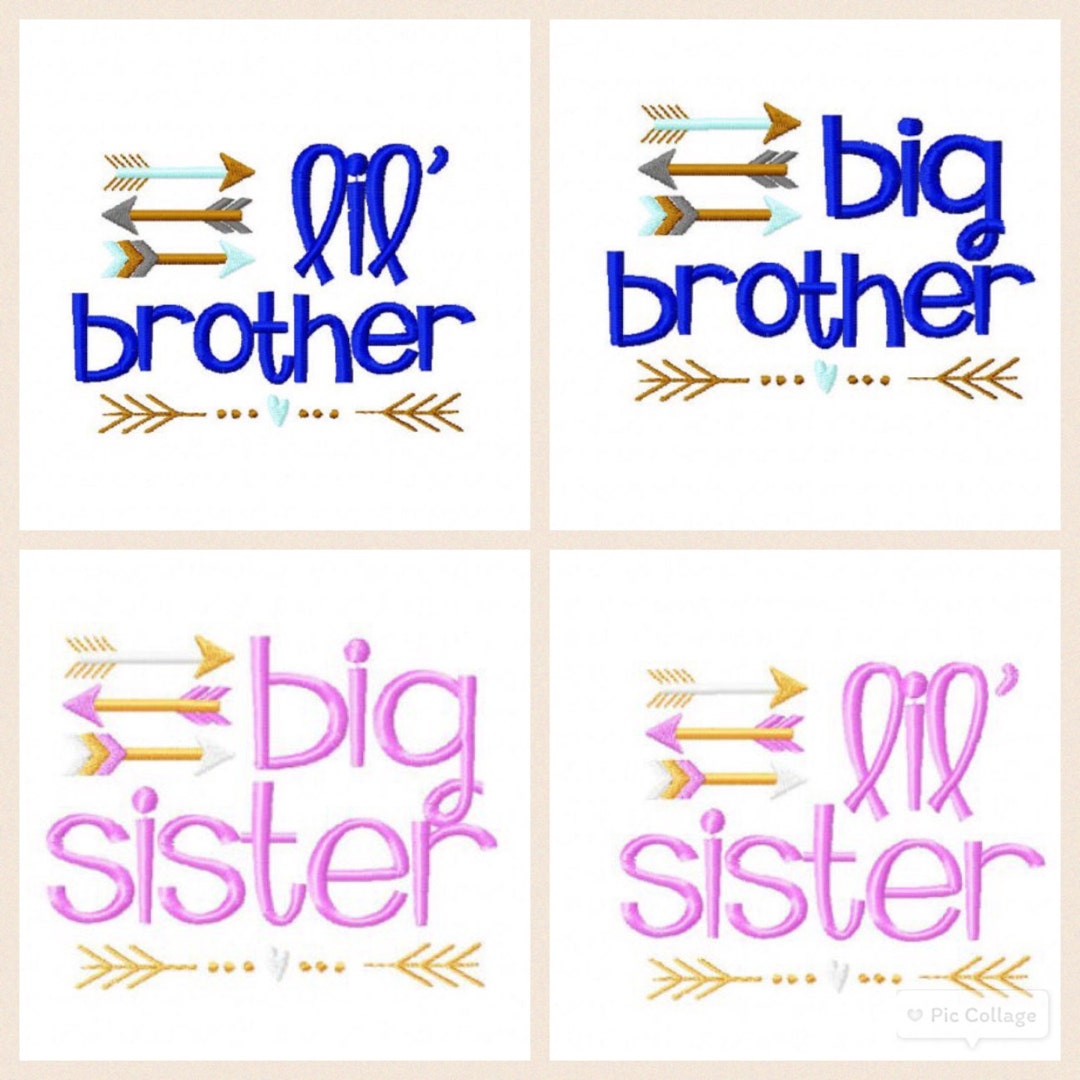 Sibling Embroidery Design 4-pack, Brother Sister, Big/little (digital ...