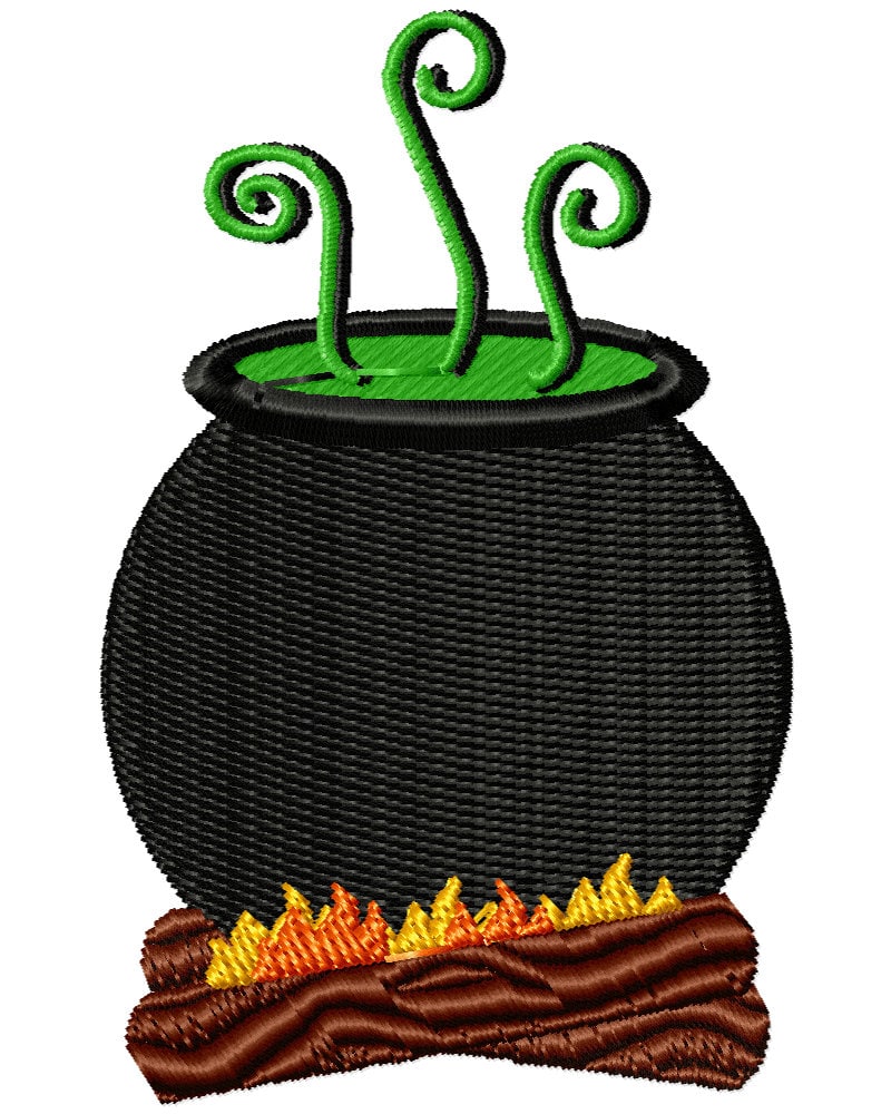 Halloween cauldron over fire embroidery design Halloween | Etsy