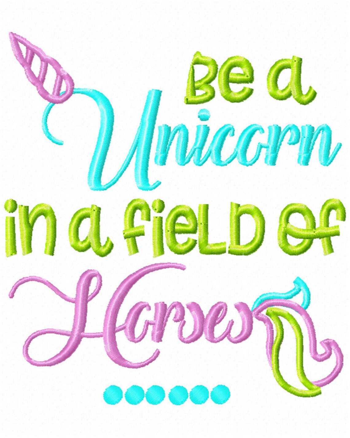 Unicorn in a Field of Horses Embroidery Design (4x4 5X7 6x10 Hoop) - Etsy