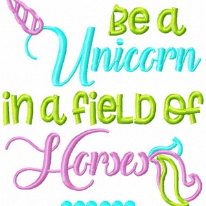 Unicorn in a Field of Horses Embroidery Design (4x4 5X7 6x10 Hoop) - Etsy