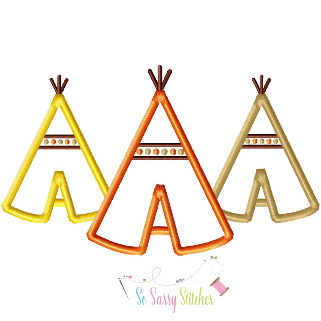 Tee Pee Trio Embroidery Design, Three Tee Pee Applique Design, 3 Teepee ...