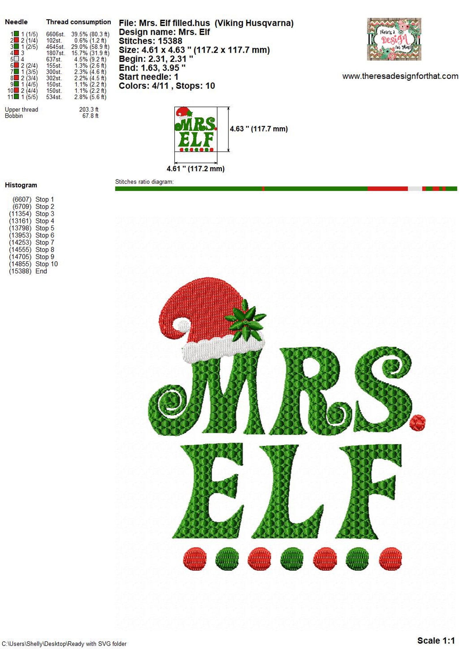 Christmas Embroidery Design, Mrs Elf Filled Christmas Embroidery Design, Elf Santa Hat ...