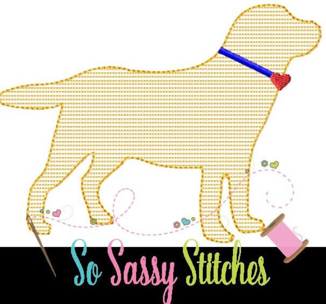 Lab Sketch Embroidery Design, Yellow Lab Heart Collar Embroidery Design ...