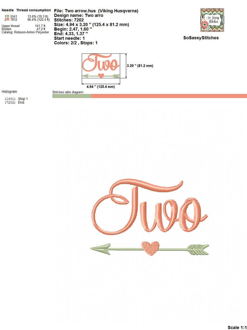 2nd Birthday Embroidery Design, Two Arrow Embroidery Design, Second ...