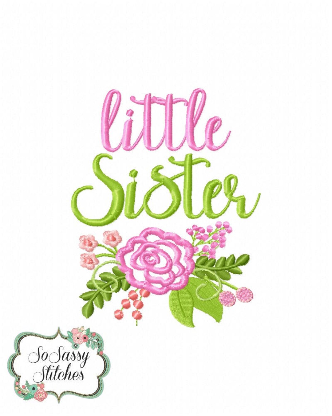 Shabby Chic Little Sister Embroidery Design, Floral Little Sister ...