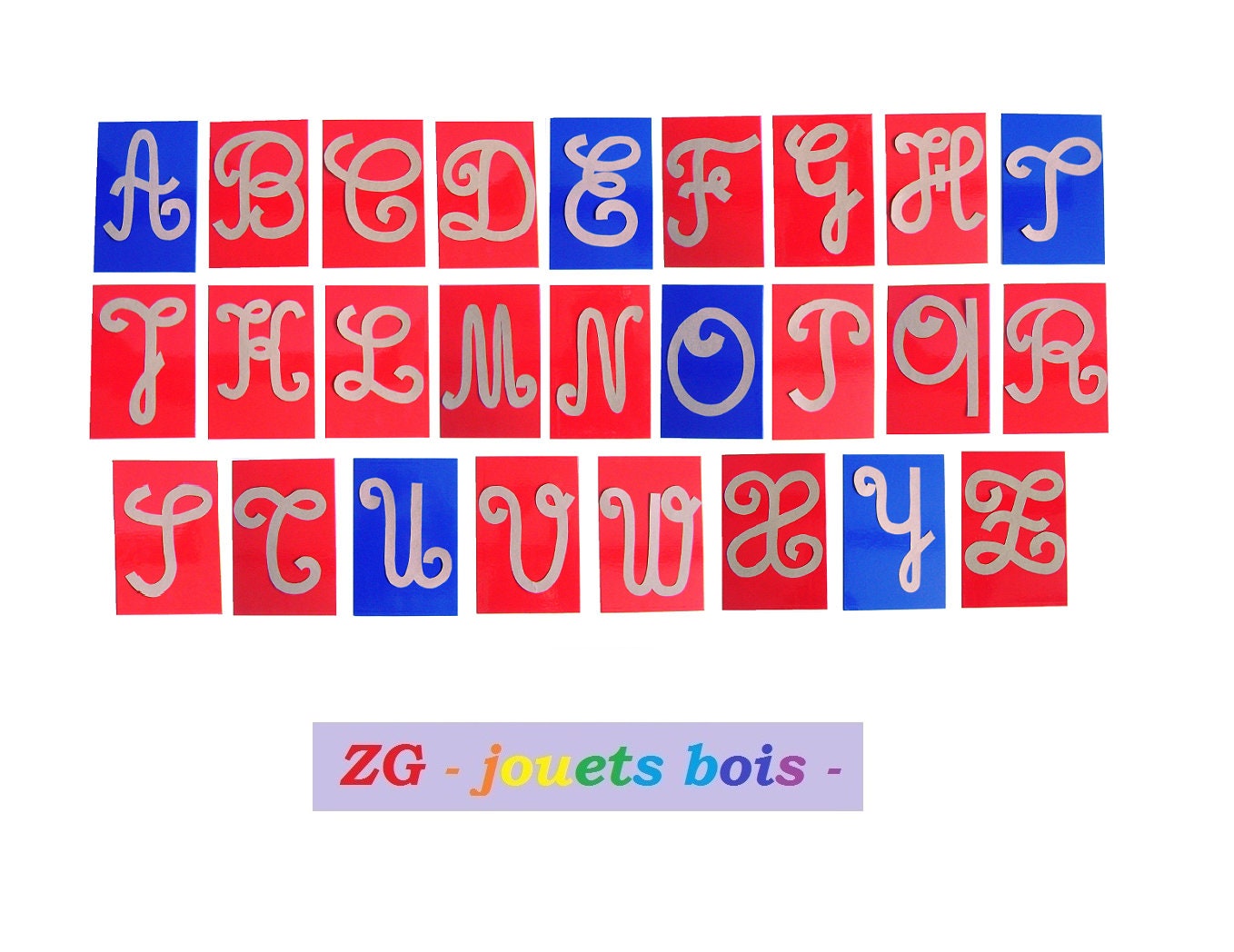 Lettres rugueuses Montessori, CURSIVES MAJUSCULES, avec boite de ...