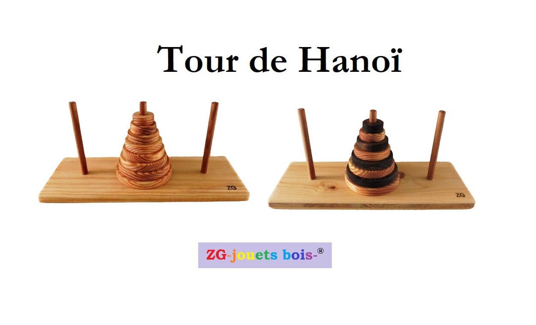 Handcrafted Tower of Hanoi, Solid Wood, Choice of Colors, Puzzle, Brain ...