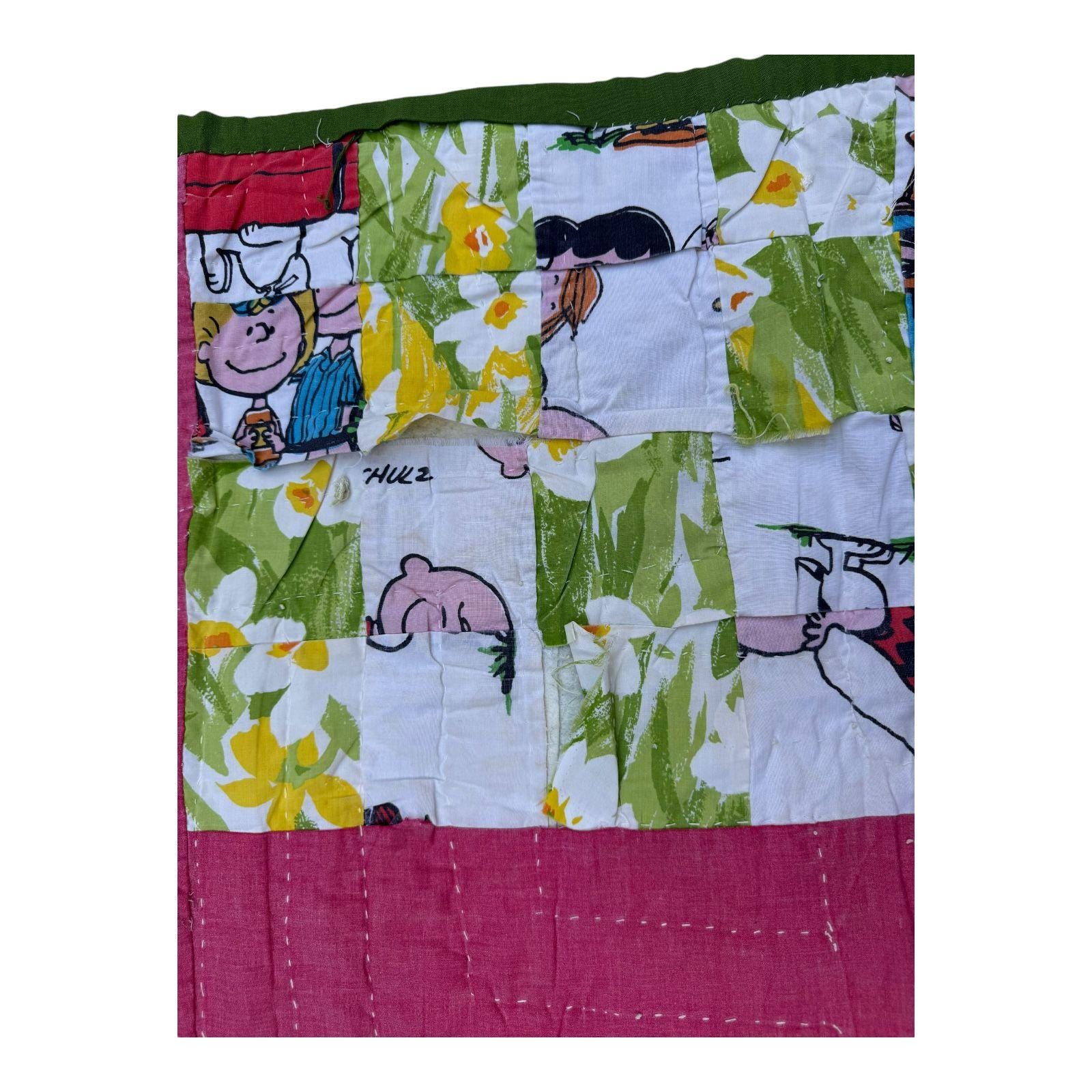 Vintage Handmade Patchwork Quilt With Charlie Brown Peanuts Fabric 74"x ...