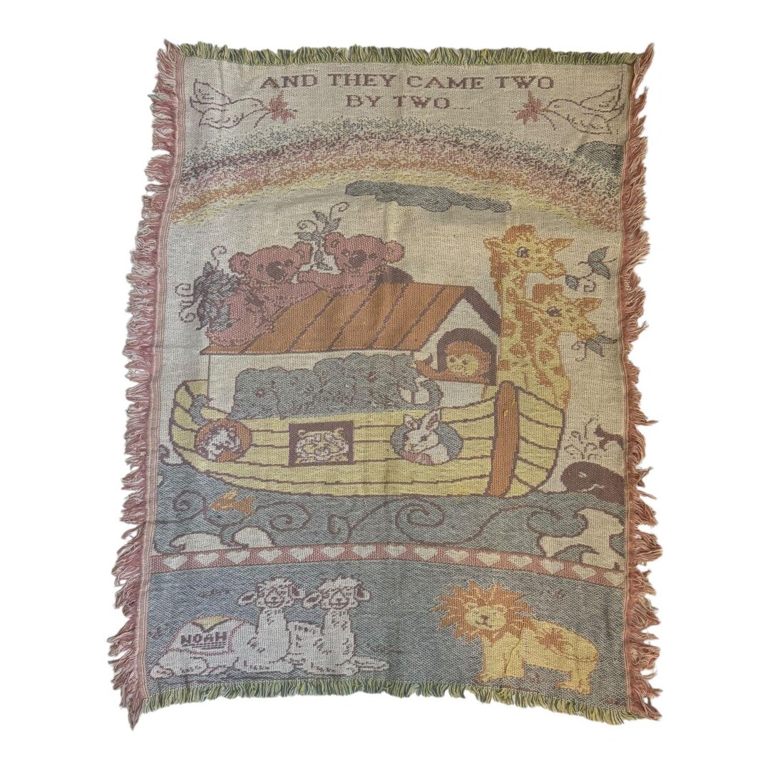 Noahs Ark Tapestry Throw Blanket With Animal Design & Fringe Nursery ...